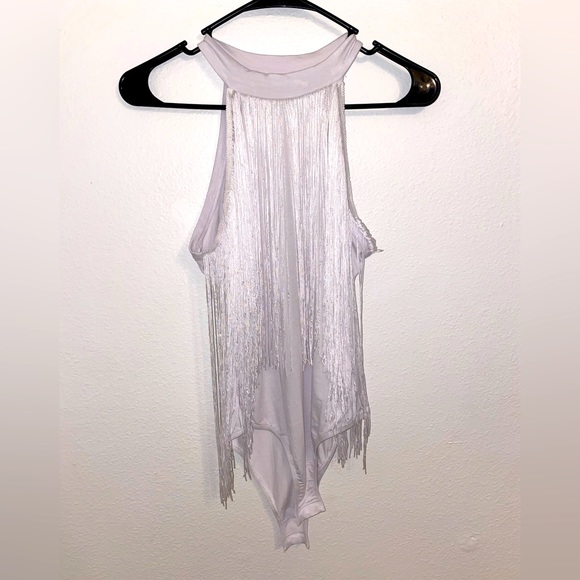 Tops | White Bodysuit Long String Frill | Poshmark